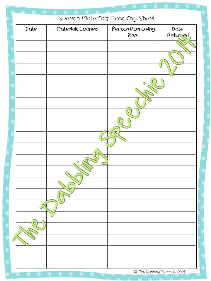 Speech Therapy Materials Tracking Sheet FREEBIE! - thedabblingspeechie
